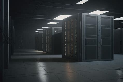 Premium Photo Modern Dark Data Center Focus On The Foreground