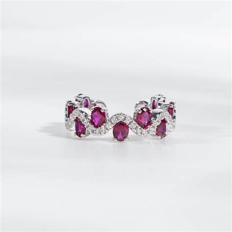 Oval Lab Ruby And Cz Half Eternity Ring Set 14k Gold Stacking Band