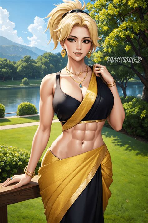 Overwatch Game Porn Indian Clothes Muscular Female Jewelry Diffusionlad Abs Valorant