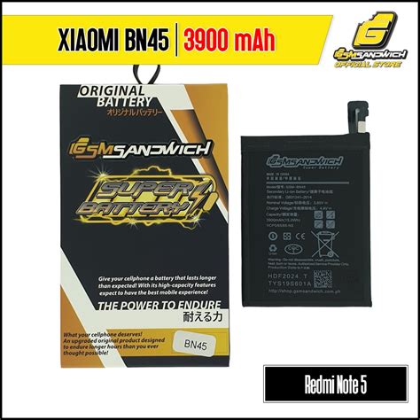 GSMSandwich Super Battery BN45 for XIAOMI Redmi Note 5 3900mAh | Shopee ...