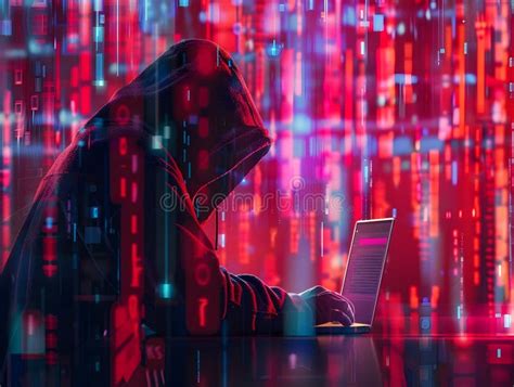 Hacker Cybersecurity Concept With Digital Firewall Protection From Malicious Attacks Stock