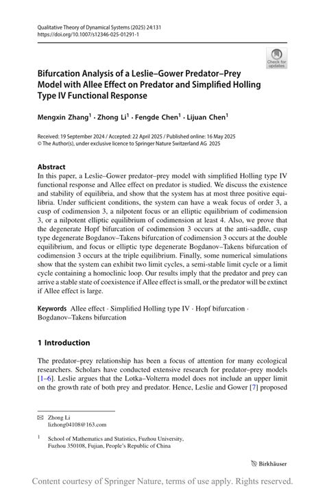 Bifurcation Analysis Of A Lesliegower Predatorprey Model With Allee Effect On Predator And