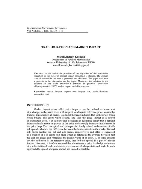 Trade Duration And Market Impact Pdf Market Economics Volatility Finance