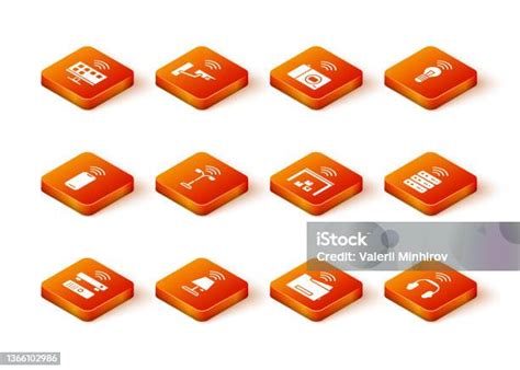 무선 Tv 박스 수신기 스마트 테이블 램프 스마트 폰 가로등 프린터 창고 헤드폰 및 서버 아이콘을 설정합니다 벡터 3차원 형태에 대한 스톡 벡터 아트 및 기타 이미지