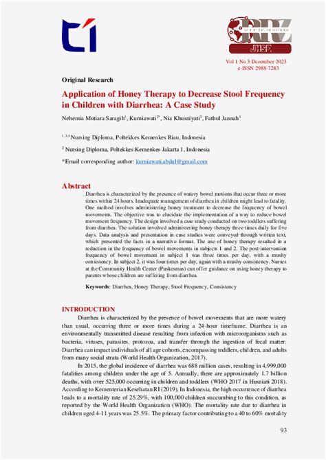Pdf Application Of Honey Therapy To Decrease Stool Frequency In