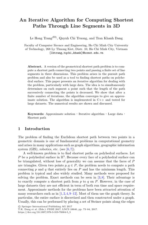 Pdf An Iterative Algorithm For Computing Shortest Paths Through Line Segments In 3d