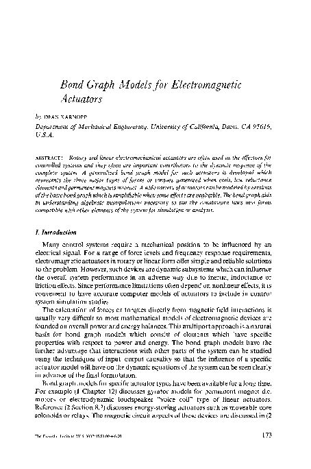 Pdf Bond Graph Models For Electromagnetic Actuators Dean Karnopp