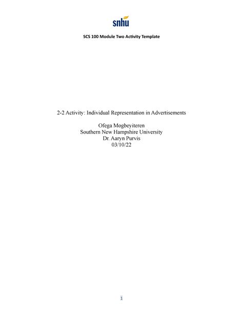 SCS 100 Module Two Activity Template SCS 100 Module Two Activity Template 2 2 Activity