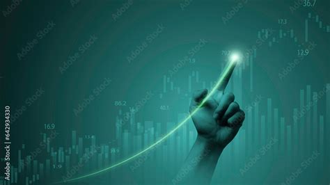 Hand Drawing Up Trend On Stock Market Graph Chart For Investor Trading In Growth Economic