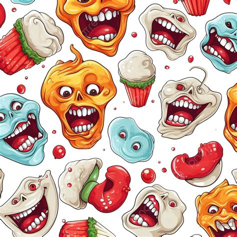 ناقلات سلس أنماط هالوين مخيفة مع الرعب مضحك أفواه مفتوحة مع اللسان خارج