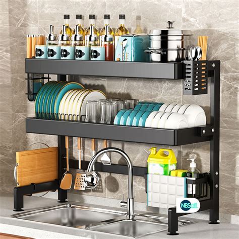 Nbs ชั้นวางจานชาม 65 85 95 105 125ซม 2ชั้น ที่วางจานบนซิง ที่คว่ำชามจาน ชั้นคว่ำจานชาม สแตนเลส