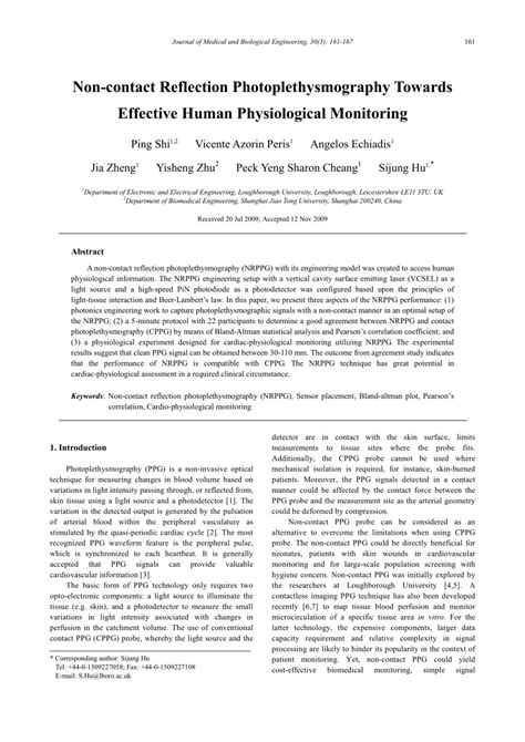 Pdf Non Contact Reflection Photoplethysmography Towards Effective Human Physiological Monitoring