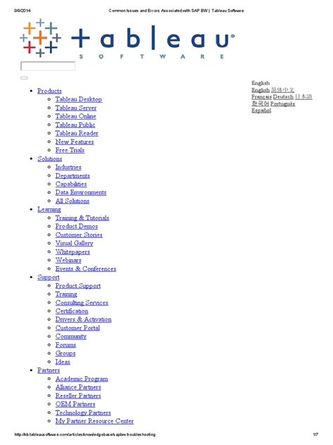 Common Issues And Errors Associated With Sap Bw Tableau Software
