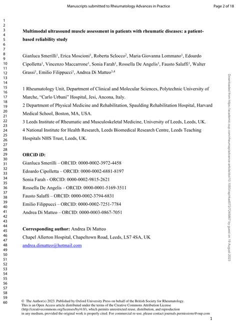 Pdf Multimodal Ultrasound Muscle Assessment In Patients With Rheumatic Diseases A Patient