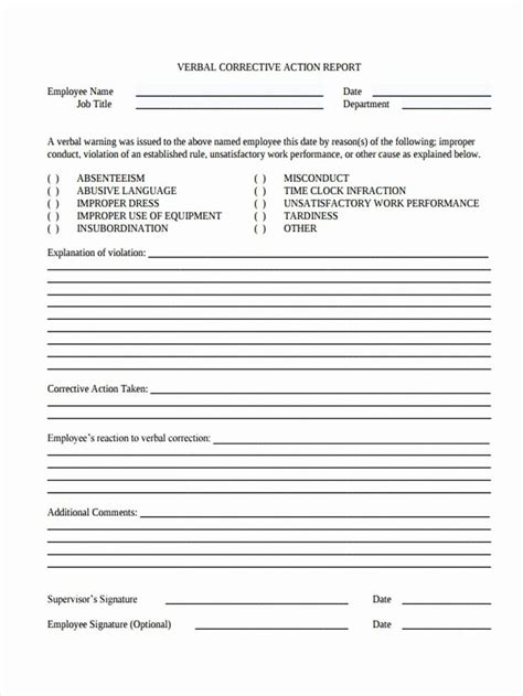 Printable Employee Corrective Action Form Printable Forms Free Online