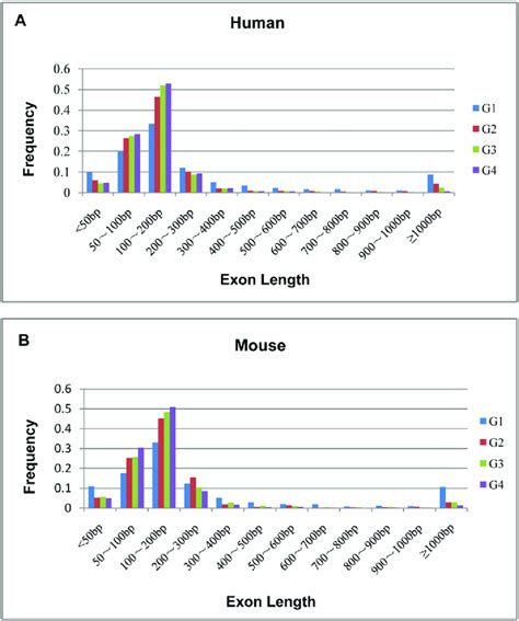 Distribution Of Exon Lengths Of Four Groups For Alternatively Spliced