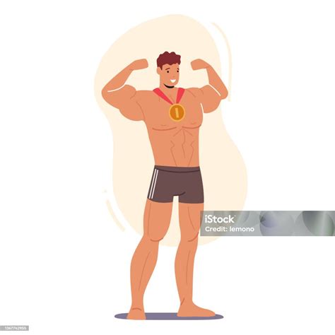 스포츠 성공 축하 화이트 배경에 고립 된 금메달을 가진 스포츠맨 스포츠를 타며 승리를 축하합니다 남자에 대한 스톡 벡터 아트 및