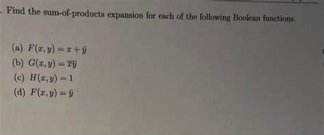 Solved Find The Sum Of Products Expansion For Each Of The