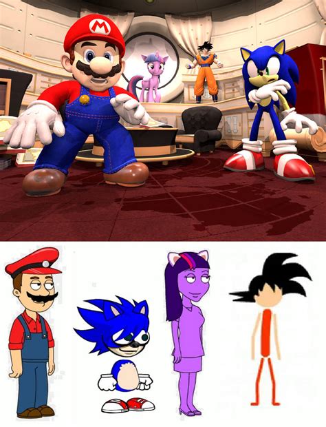 [sfm]mario Sonic Twilight And Goku Reacts To Vyond By