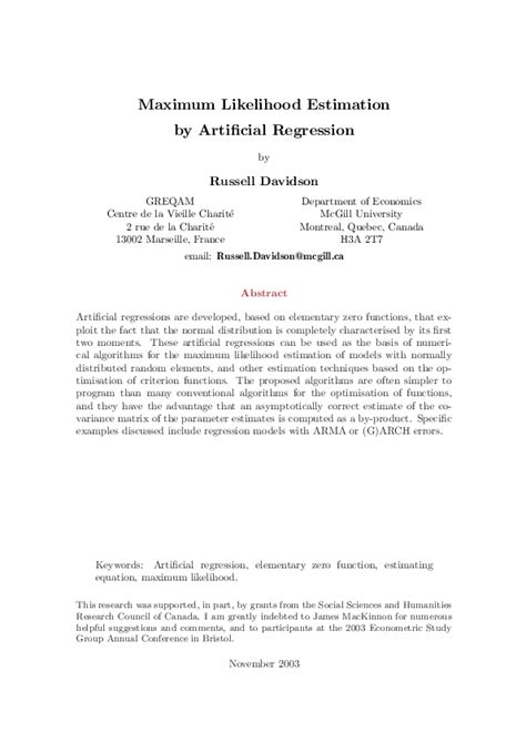 Pdf Simplified Mle With Artificial Regression