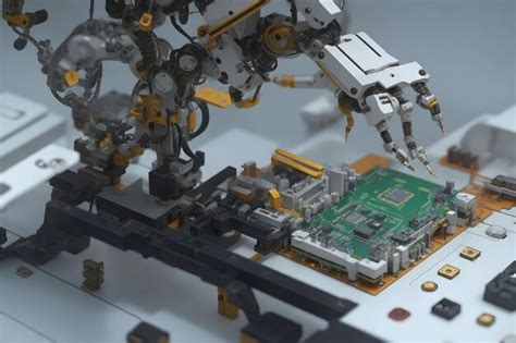 Premium Ai Image A Robotic Arm Delicately Assembling A Complex Circuit Board Generated By Ai