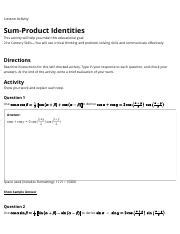 Lesson Activity Product Sum And Sum Product Identities Tutorial Pdf Lesson Activity Sum