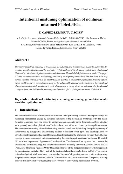 Pdf Intentional Mistuning Optimization Of Nonlinear Mistuned Bladed Disks