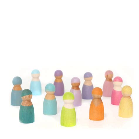 Grimms 12 Wooden Pastel Rainbow Friends Figures