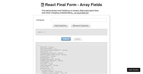🏁 React Final Form Field Arrays Forked Codesandbox