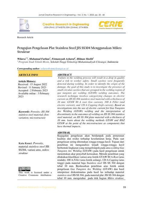 Pdf Pengujian Pengelasan Plat Stainless Steel Jis Ss304 Menggunakan Mikro Struktur