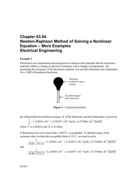 Newton Raphson Method Example Thermistor Resistance Calculation