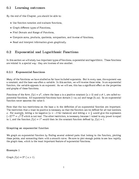 Exponential And Logarithm Functions 0 Learning Outcomes By The End Of