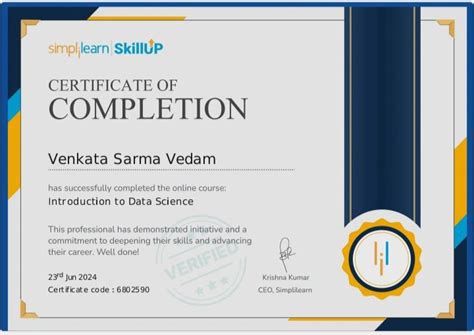 Venkata Sarma Vedam On Linkedin Skillup Simplilearn Upskilling Datascience Certification