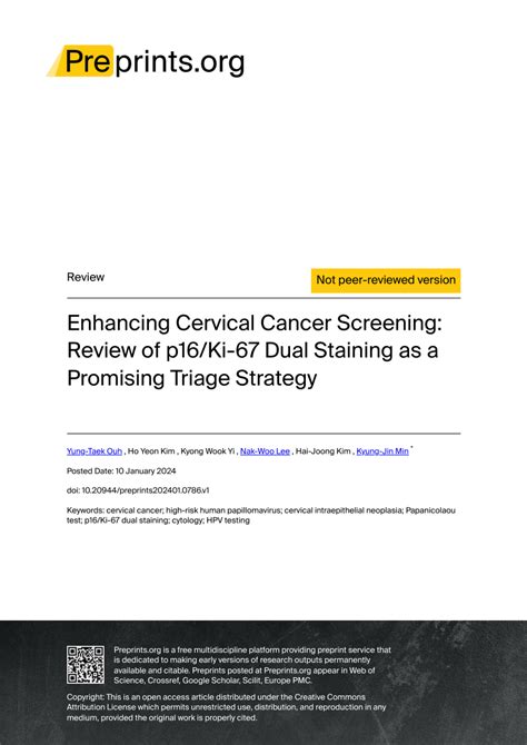Pdf Enhancing Cervical Cancer Screening Review Of P16ki 67 Dual