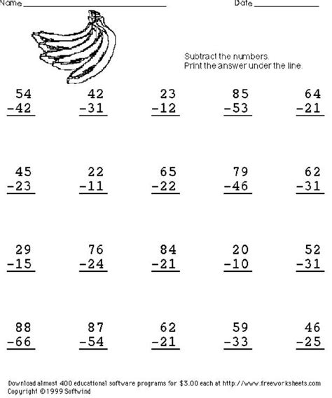 Double Digit Subtraction Without Regrouping Printable 38 Pdf Aef Artofit