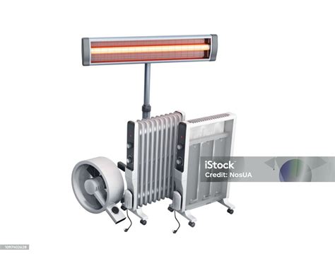 난방 장치 대류 팬 석유로 가득한 및 적외선 히터 3d 렌더링 화이트에 그림자 0명에 대한 스톡 사진 및 기타 이미지 0명 가정 난방 가정 생활 Istock