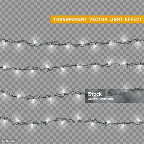 흰색의 크리스마스 조명 장식 디자인 요소 크리스마스 빛나는 조명 장식 Xmas 현실적인 개체 화환의 휴일 장식 세트 벡터 일러스트레이션 0명에 대한 스톡 벡터 아트 및 기타
