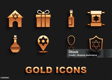 데이비드의 세트 스타 토라 스크롤 방패와 체인에 목걸이 유대인 와인 병 회당과 선물 상자 아이콘 벡터 0명에 대한 스톡 벡터 아트 및 기타 이미지 Istock