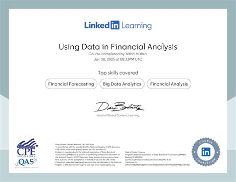 Just Finished The Course “using Data In Financial Analysis” By Michael Mcdonald Nitish Mishra