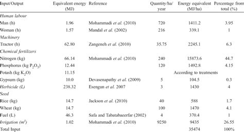 Inputs Outputs And Their Energy Equivalents Download Scientific Diagram