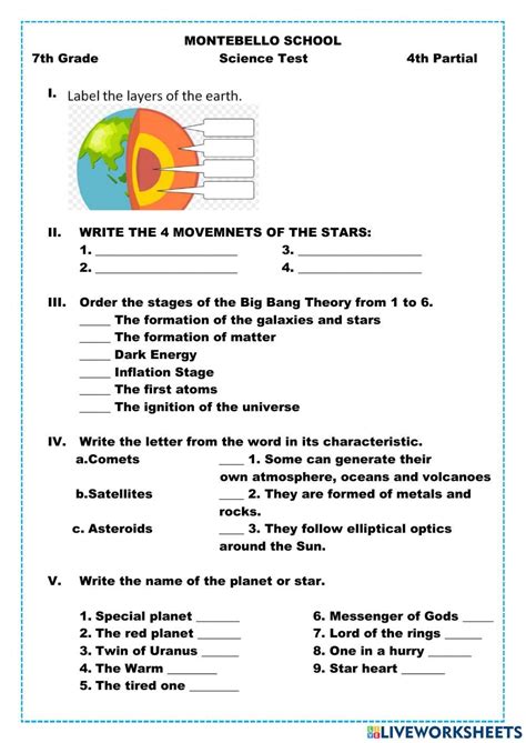 Science Test Online Activity For 7th Live Worksheets