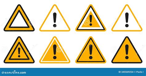 Warning Precaution Attention Alert Icon Set Exclamation Mark In Triangle Shape Vector