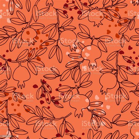 보헤미안 스타일의 매끄러운 패턴 과일이 있는 석류 나뭇가지 화염 색 백그루드에 대한 윤곽벡터 일러스트레이션 0명에 대한 스톡 벡터 아트 및 기타 이미지 Istock
