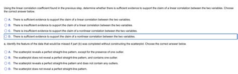 Solved Using The Linear Correlation Coefficient Found In The