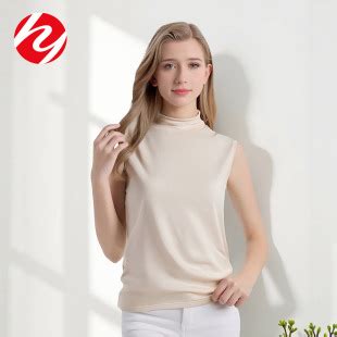 华业夏季真丝半高领无袖背心女桑蚕丝弹力针织纯色上衣打底衫t恤 阿里巴巴