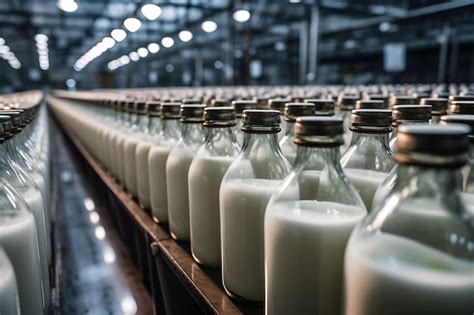 Premium Ai Image Milk Bottles On Automatic Travel Or Conveyor Belt In Pasteurized Cow Milk
