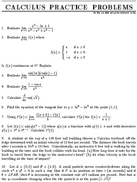 Math 141 Practice Problems For Test 1