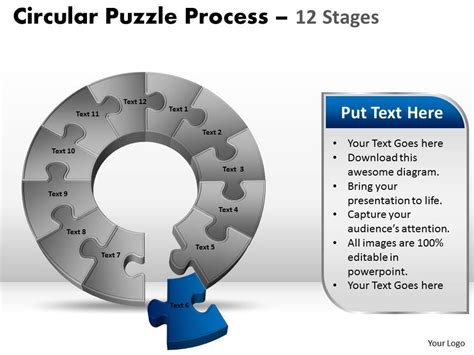 12 Components Flow Circular Puzzle Process 6 PowerPoint Presentation Sample Example Of PPT