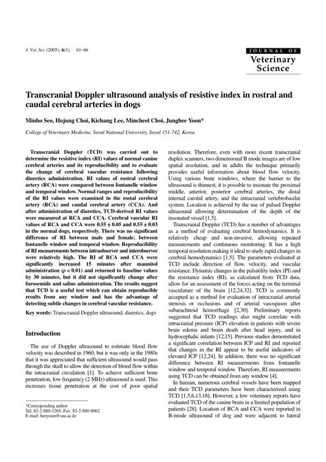 Pdf Transcranial Doppler Ultrasound Analysis Of Resistive Index In