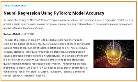 Neural Regression Using Pytorch Model Accuracy James D Mccaffrey